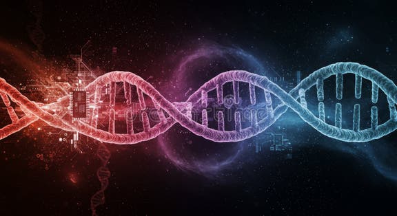 Genetic Code Revolution Abstract of DNA Double Helix Intertwined with ...