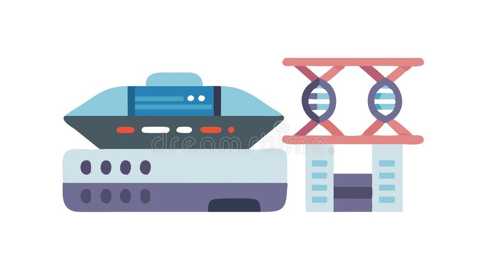 Genetic Computing and Bio-Tech Integration Icon, DNA Processing, Vector ...