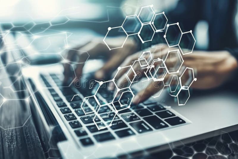 Genetic Data Analysis on a Laptop, with Hands Typing, Illustrating Real ...