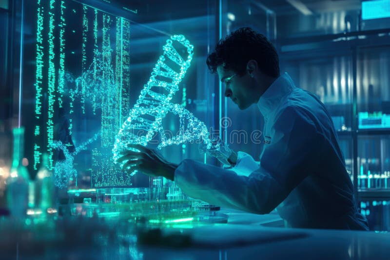 A Genetic Engineer in a Futuristic Lab Manipulating Advanced ...