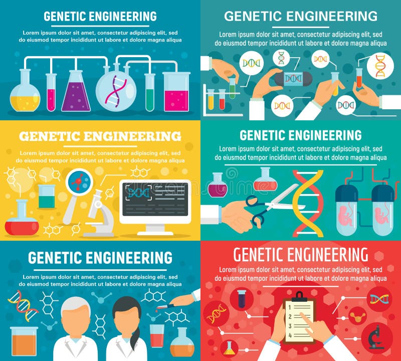 Genetic Engineering Banner Set, Flat Style Stock Vector - Illustration ...