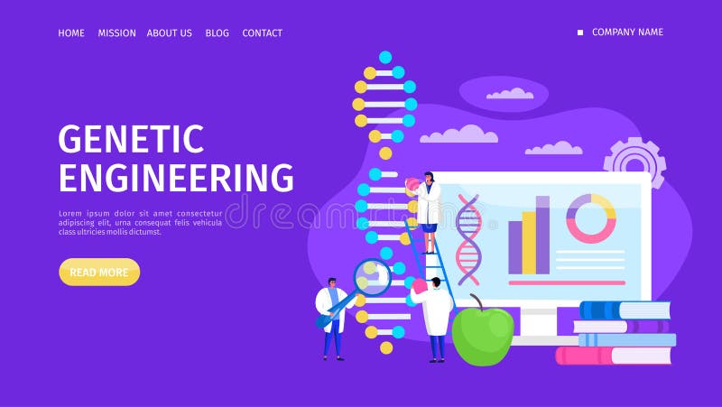 Genetic Engineering, Changing DNA Structure Landing Vector Illustration ...