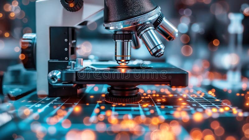 Genetic Engineering Concept. Microscope in Abstract Laboratory Stock ...