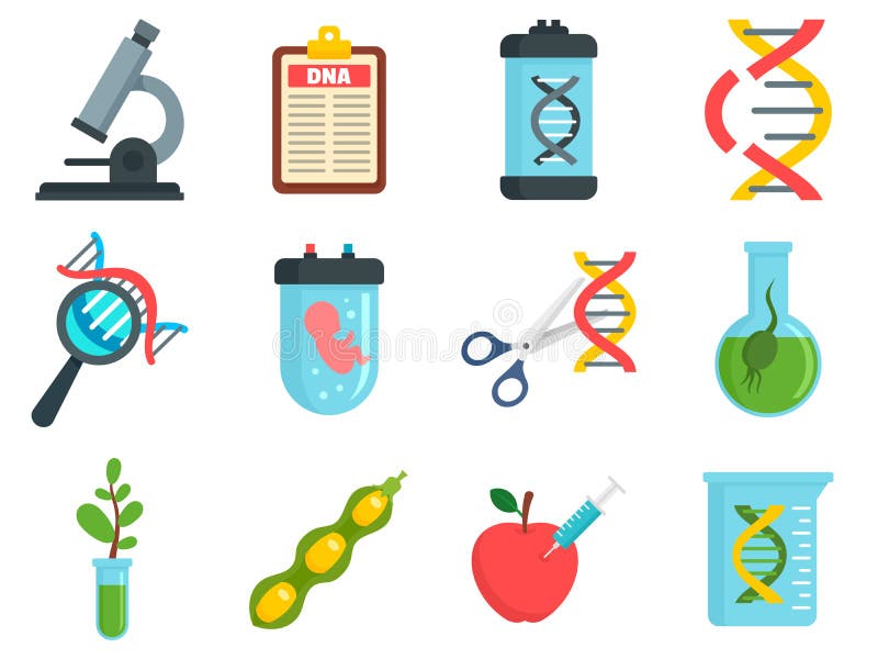 Genetic Engineering Icons Set, Flat Style Stock Vector - Illustration ...