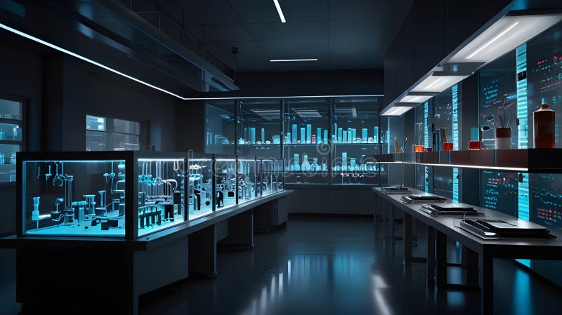 Genetic Engineering Lab with Futuristic Equipment and Holographic DNA ...