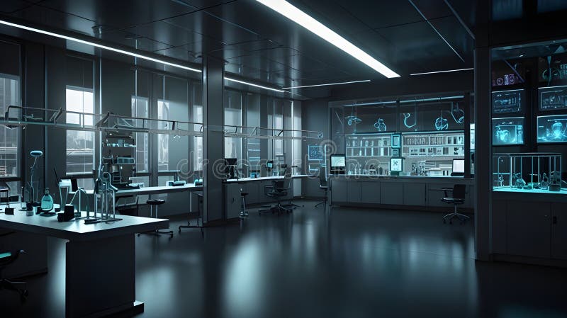 Genetic Engineering Lab with Futuristic Equipment and Holographic DNA ...