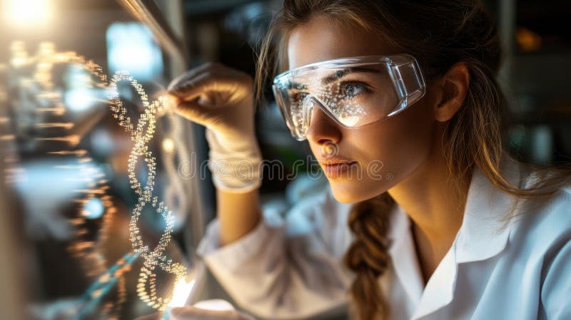 A Genetic Engineering Lab. a Scientist Observes Molecular Structures on ...