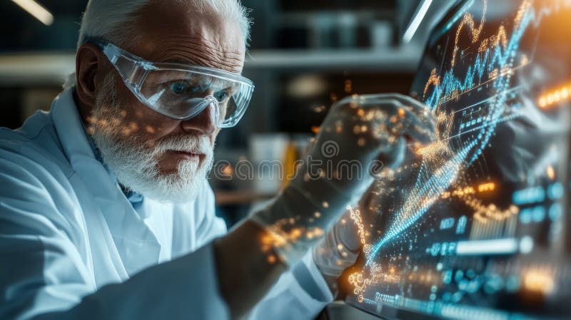 A Genetic Engineering Lab. a Scientist Observes Molecular Structures on ...