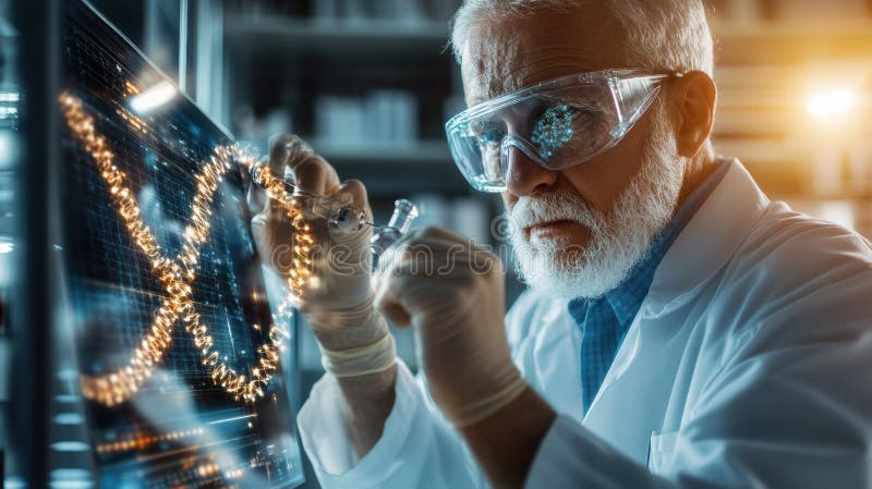 A Genetic Engineering Lab. a Scientist Observes Molecular Structures on ...