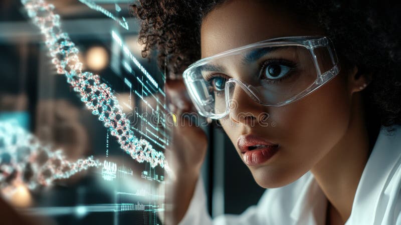 A Genetic Engineering Lab. a Scientist Observes Molecular Structures on ...