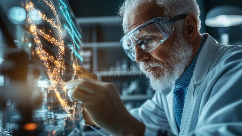 A Genetic Engineering Lab. a Scientist Observes Molecular Structures on ...