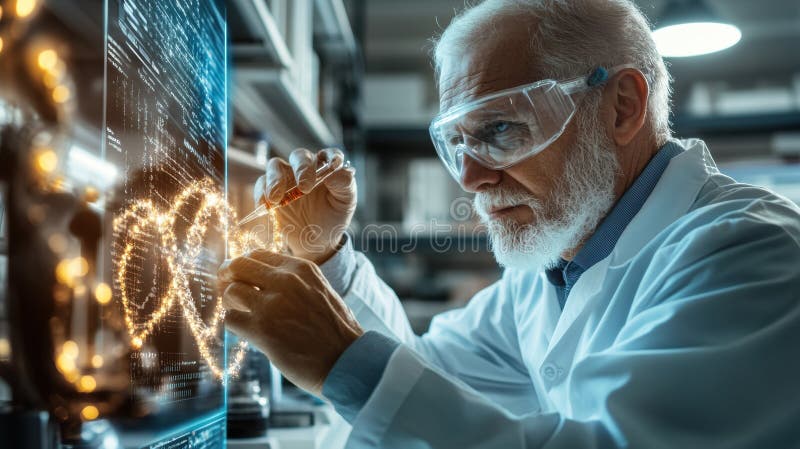 A Genetic Engineering Lab. a Scientist Observes Molecular Structures on ...