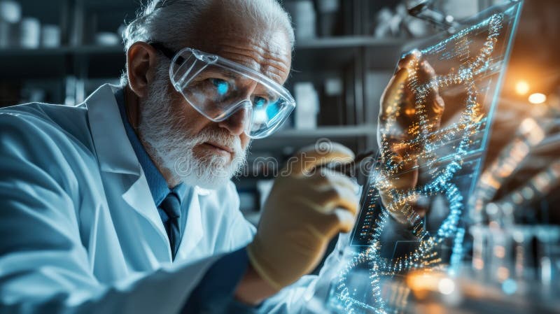 A Genetic Engineering Lab. a Scientist Observes Molecular Structures on ...