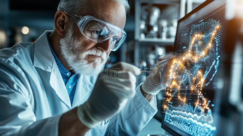 A Genetic Engineering Lab. a Scientist Observes Molecular Structures on ...
