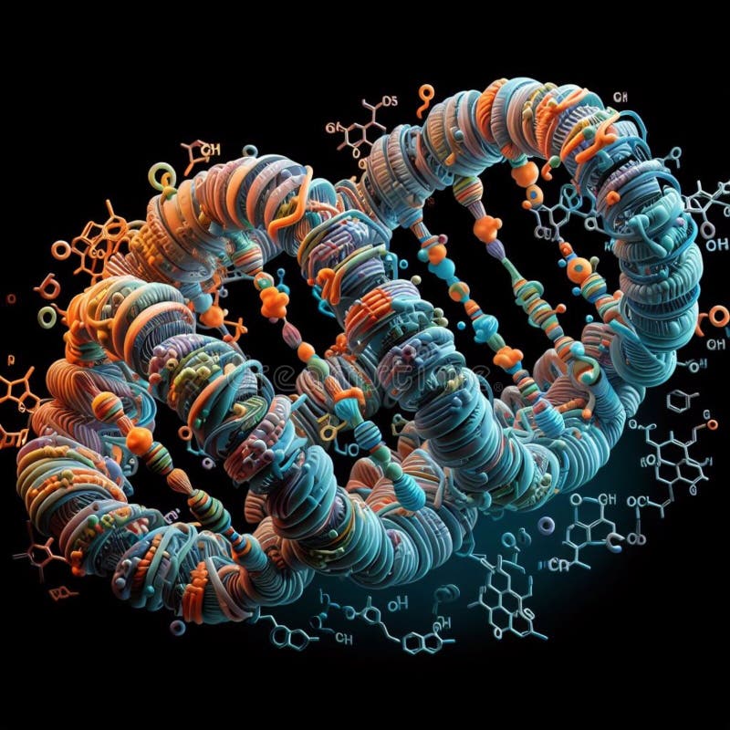 Genetic Marvel: 3D Gene DNA Representation on Black Background Stock ...