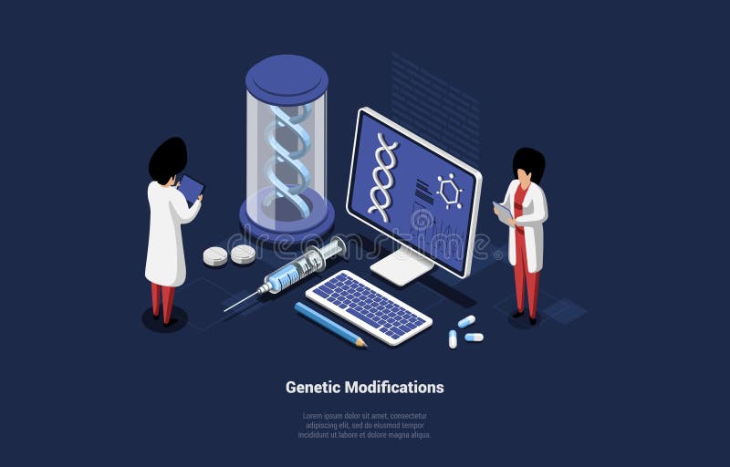 Genetic Modifications Concept Illustration in Cartoon 3D Style. Vector ...