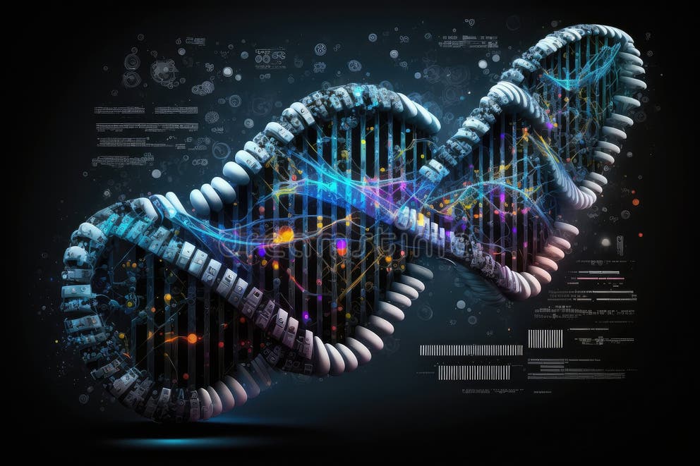 Genetic Programming System, with View of Dna Strand and Coding Visible Stock Illustration ...