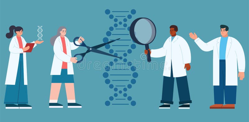 Genetic Research Concept. Scientists Studying DNA Molecule Stock Vector ...