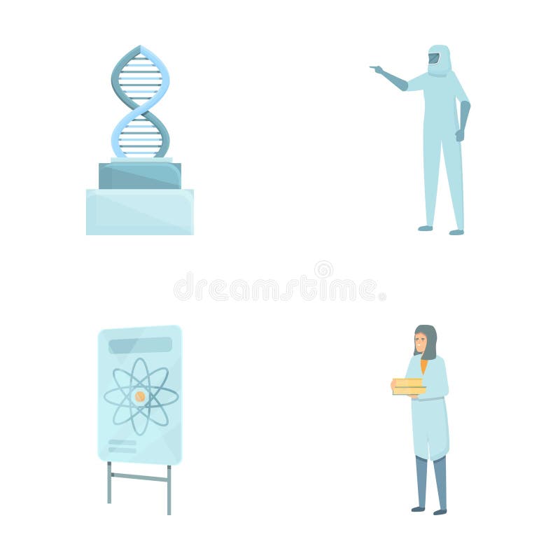 Genetic Testing Icons Set Cartoon Vector. Scientist Researching Dna ...