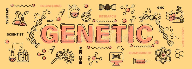 Genetic Word with Line Icon Art Banner Style . Editable Stroke Stock ...