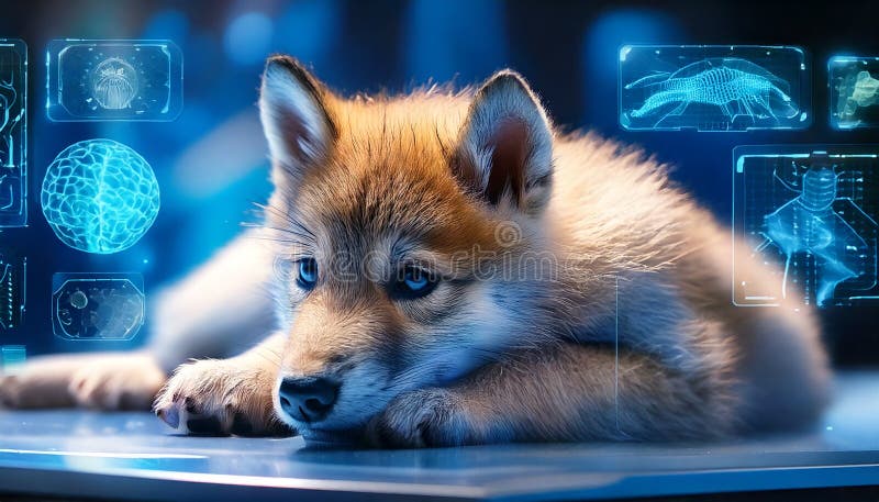 Genetically Engineered Dire Wolf Pup in a Futuristic Laboratory Stock ...