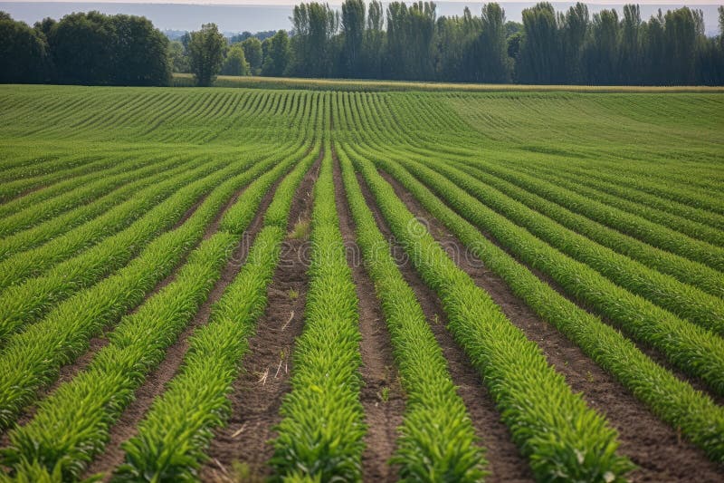 Genetically Modified Crop Field, with Rows of Crops in Various Stages ...