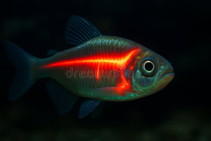 Genetically Modified Fish with Glowing Red Spine Stock Illustration ...