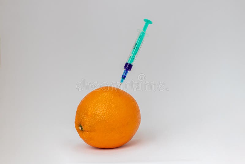 Genetically Modified Objects Concept Made by Orange Given Injection ...