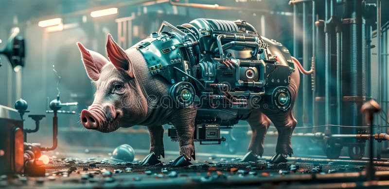 Genetically Modified Pig Walking in Futuristic Laboratory Stock ...