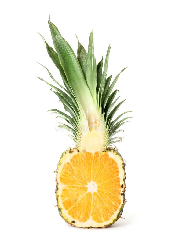 Genetically Modified Pineapple with Orange on White Background Stock ...