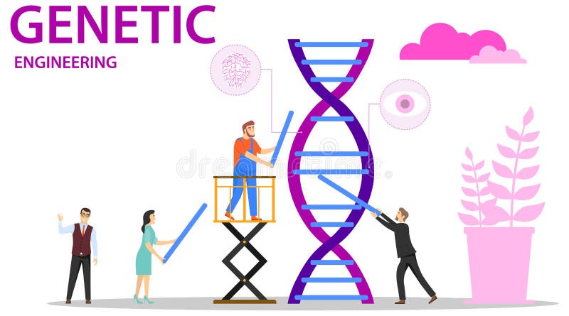 Genetics, a Group of Human Characters Collects the Genetic Code. Vector ...
