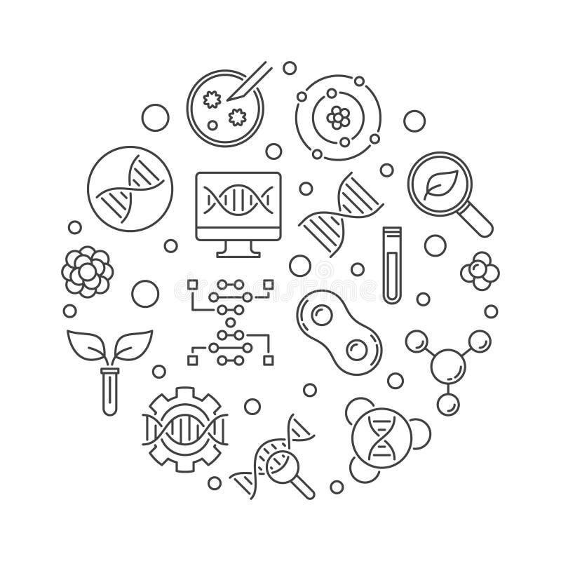 Genetics Icons in Circle Shape Vector Linear Illustration Stock Vector ...