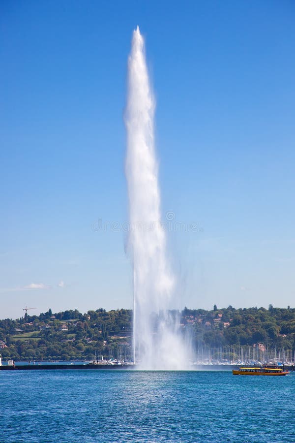 The Jet D Eau Fountain, Geneva, Switzerland, Stock Image - Image of ...