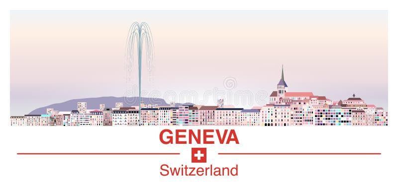 Geneva Skyline in Bright Color Palette Vector Poster Stock Vector ...