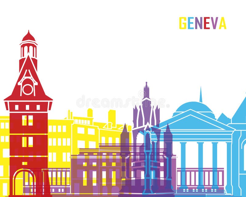 Geneva Skyline with Grey Landmarks, Blue Sky and Copy Space. Stock ...