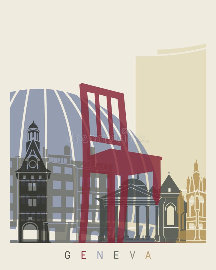 Geneva skyline poster stock vector. Illustration of cityscape - 71659111