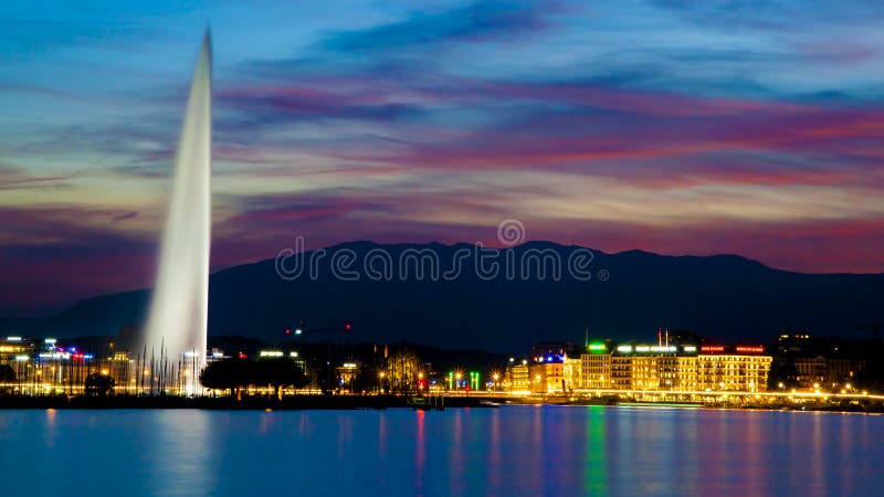 Geneva Sunset editorial stock image. Image of lake, lights - 73133404