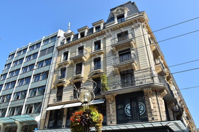 Building Architecture in Geneva Editorial Photography - Image of street ...