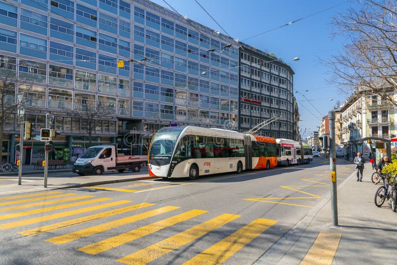 Public Trolley Bus in Geneva, Switzerland Editorial Stock Photo - Image ...
