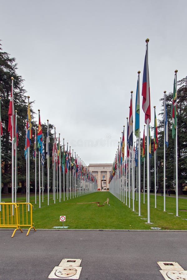 GENEVA, SWITZERLAND - OCTOBER 30, 2015: United Nations Building with ...