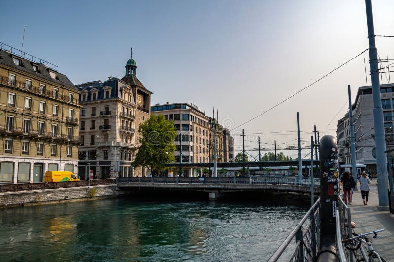 Geneva, Switzerland - September 8 2023: Riverside View of Geneva City ...