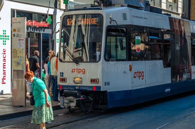 Tram in the City of Geneva, Switzerland Editorial Photo - Image of ...