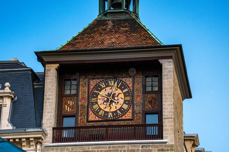 Geneva, Switzerland - September 8 2023: View of a Clock Tower on the ...