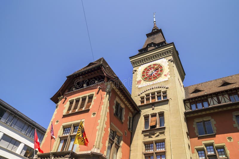 Geneva tower clock stock image. Image of exterior, clock - 73556511