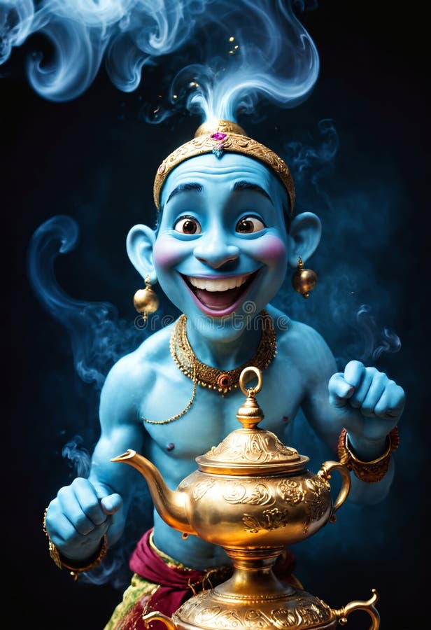 Genie Flies Out of a Magic Lamp. Generative AI Stock Illustration ...