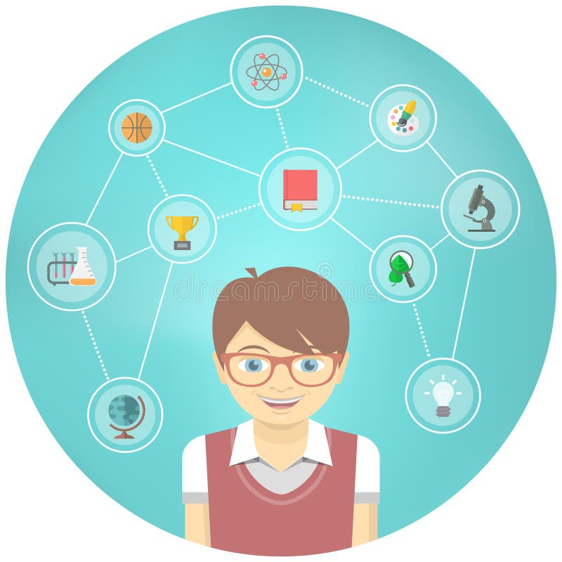 Interessen eines Jungen vektor abbildung. Illustration von jungen ...