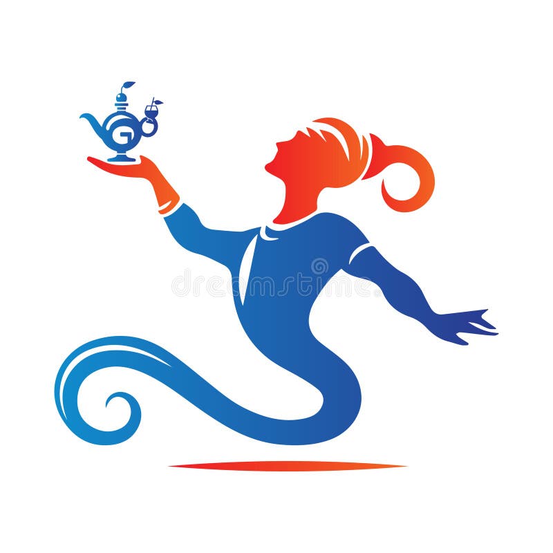 Genie Logo Design Vector Template Blue and Orange Stock Illustration ...