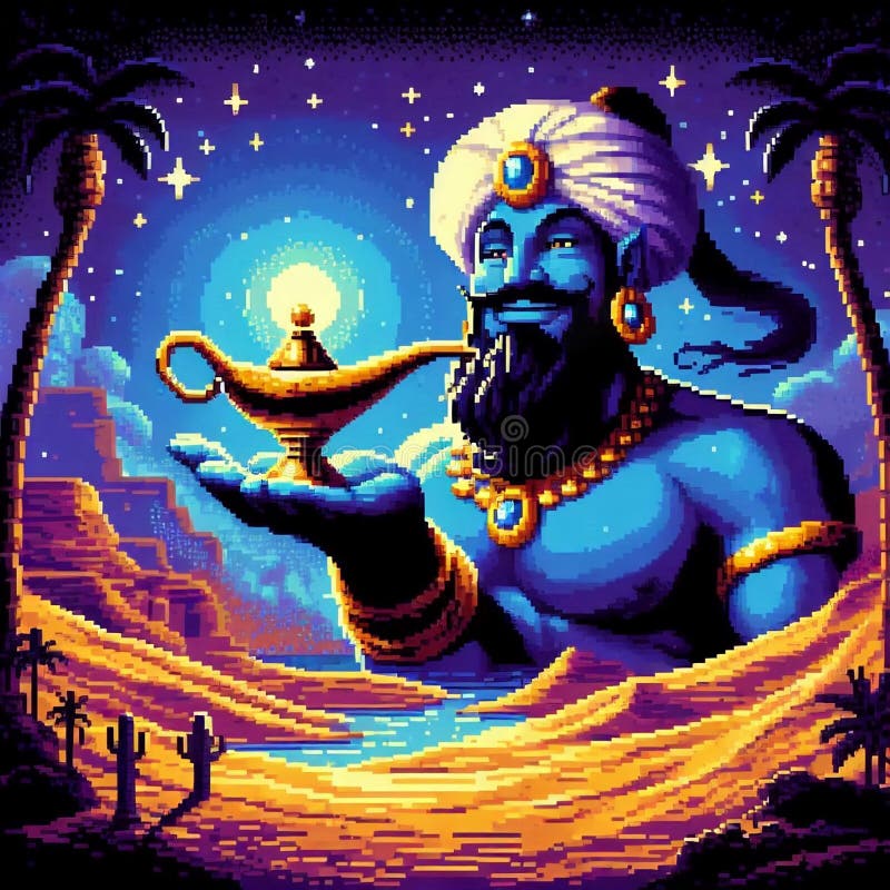 Genie and Magic Lamp Illustrator Design Stock Illustration ...