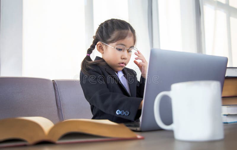 Genius Girl Coding on Laptop with E-learning in New Trend Education ...