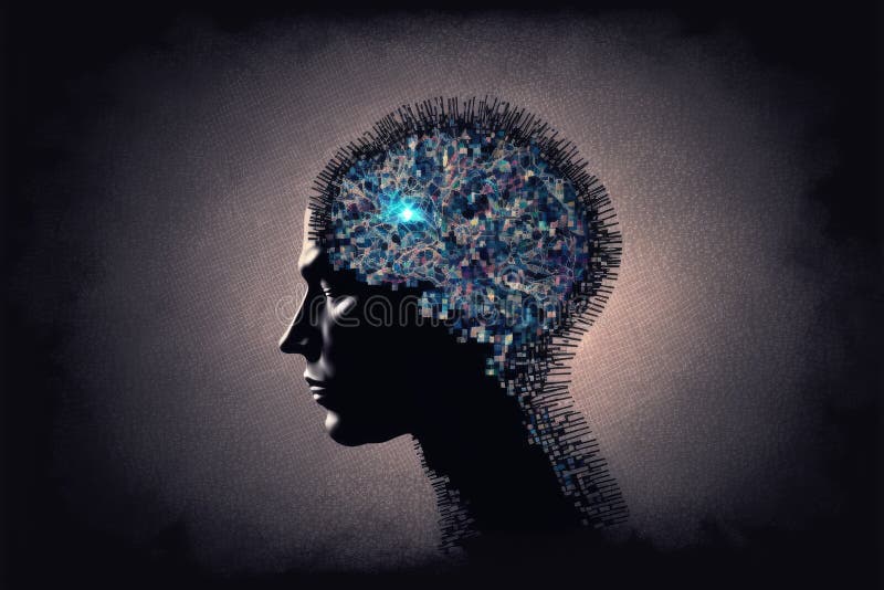 Genius Human Head with AI Brain Artificial Intelligence Virtual ...